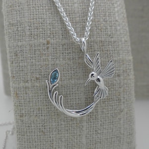 Sterling Silver Single Hummingbird Pendant With Blue Topaz .925 ...