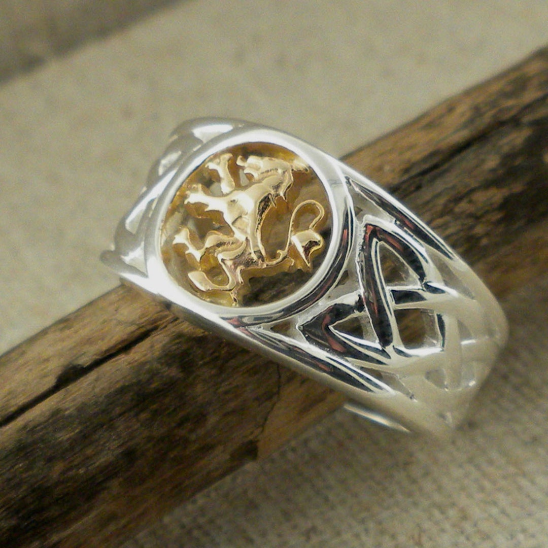 Sterling Silver .925 and 10K Scottish Lion Rampant Ring With Celtic ...