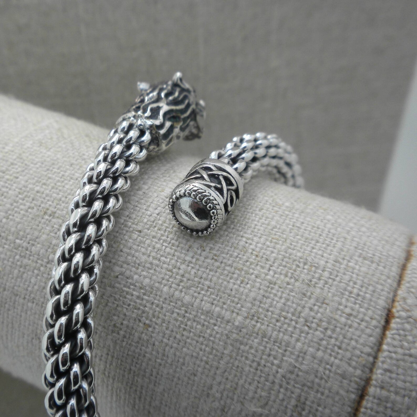 Sterling Silver Celtic Wolf Head Torc Bangle, Size 8, Keith Jack - Etsy
