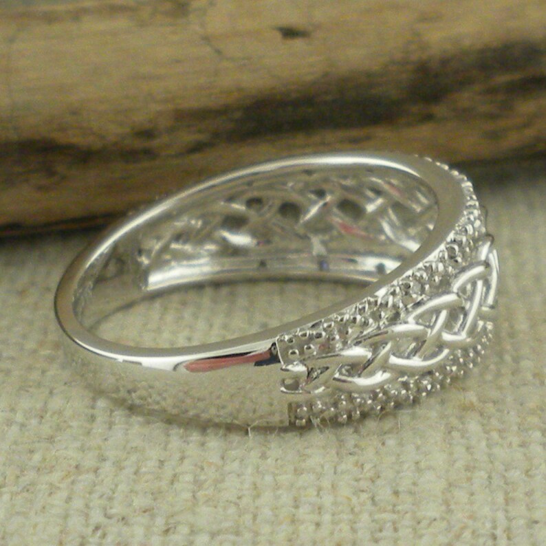 14K White Gold Irish Celtic Wedding Ring With Diamonds Made in - Etsy