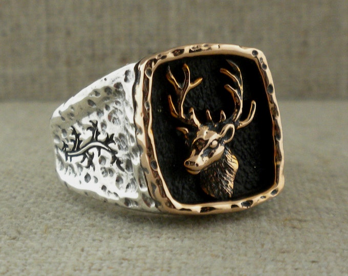 Stag Signet Ring, Antiqued - Etsy UK