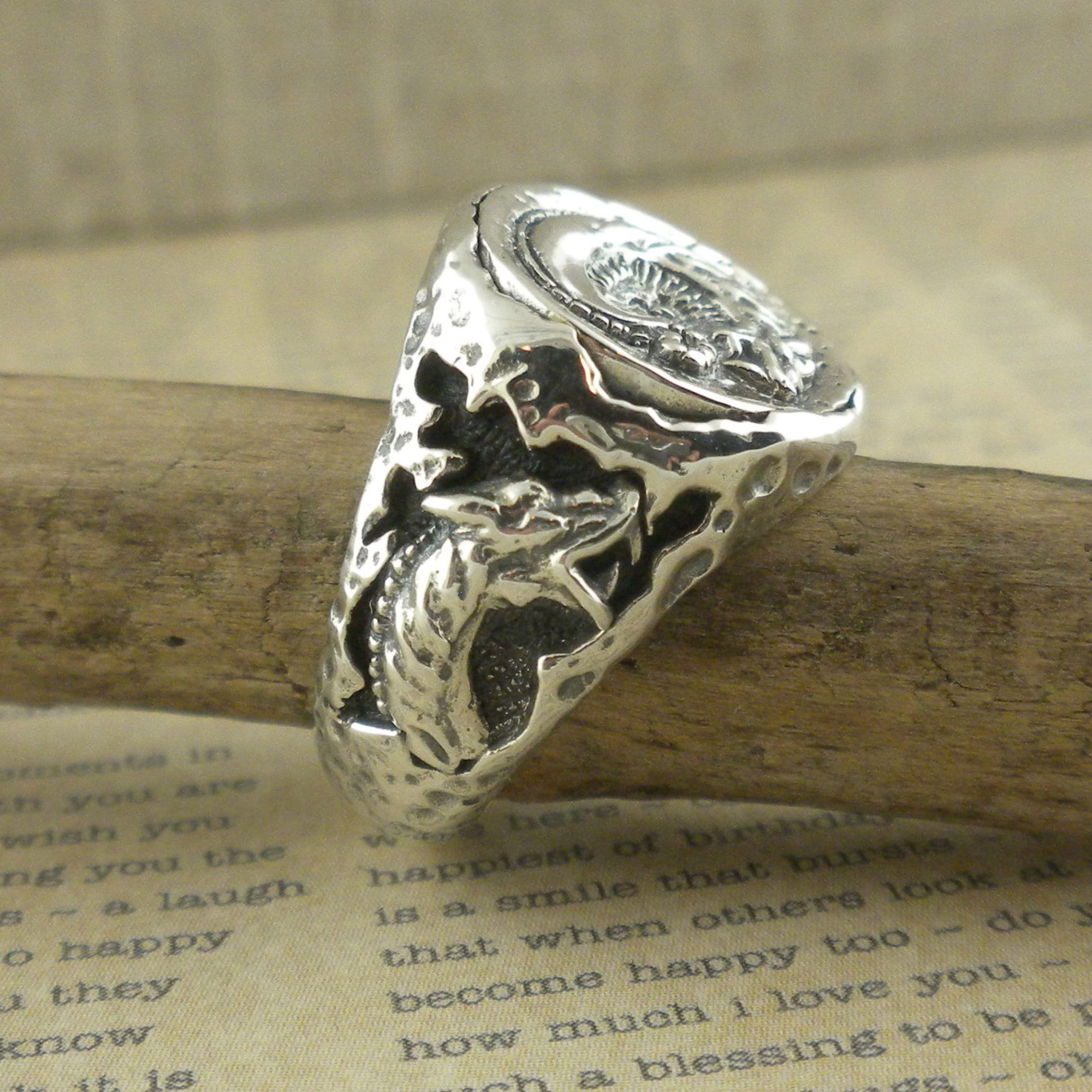 Sterling Silver Celtic Dragon Spirit Coin Signet Ring - Etsy