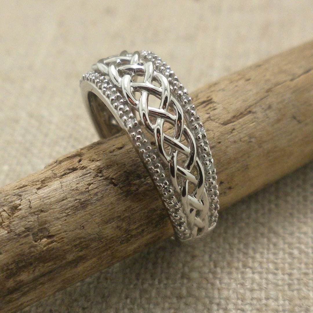 14K White Gold Irish Celtic Wedding Ring With Diamonds Made in Ireland ...