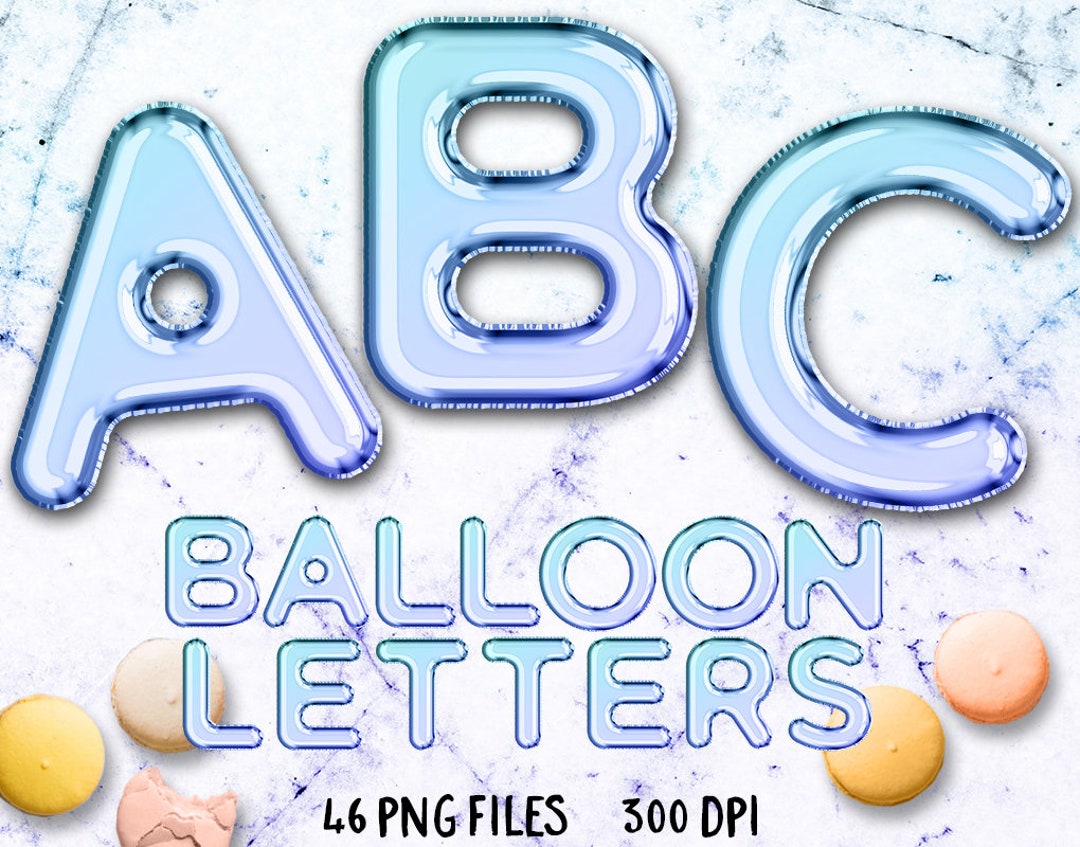 Balloon Letters Clipart, Metallic Alphabet Clip Art, Blue Foil Balloons ...