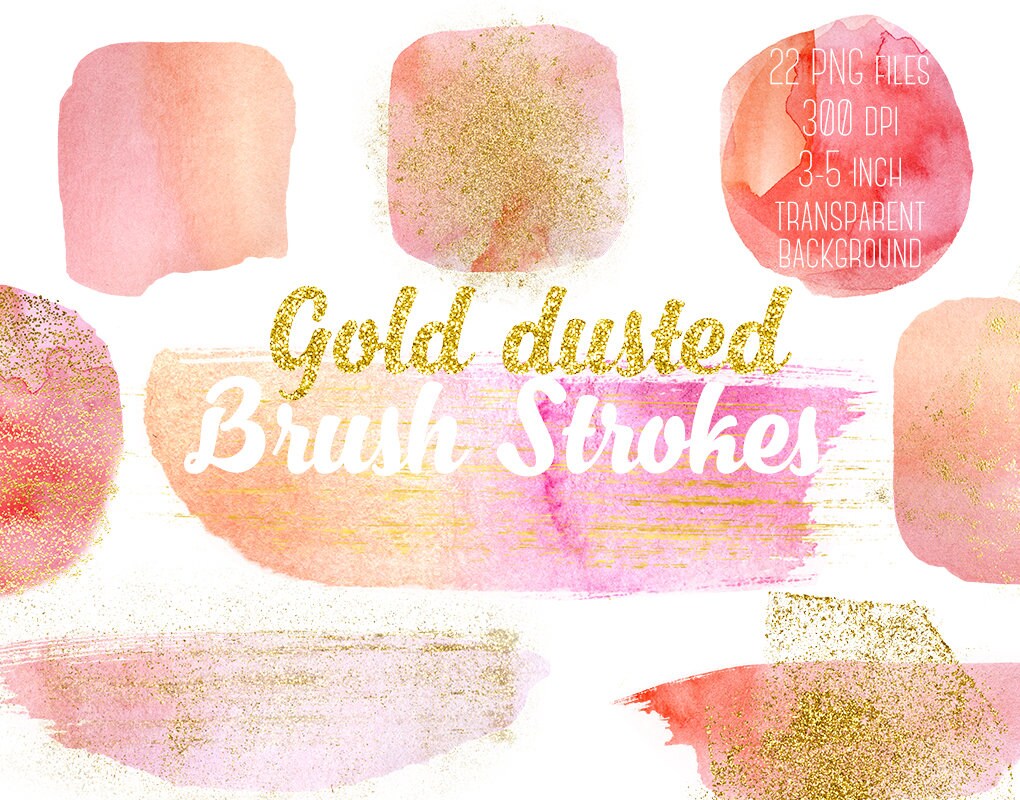 Gold Dusted Brush Strokes Clipart, Blush Watercolor Brush Strokes Clip ...