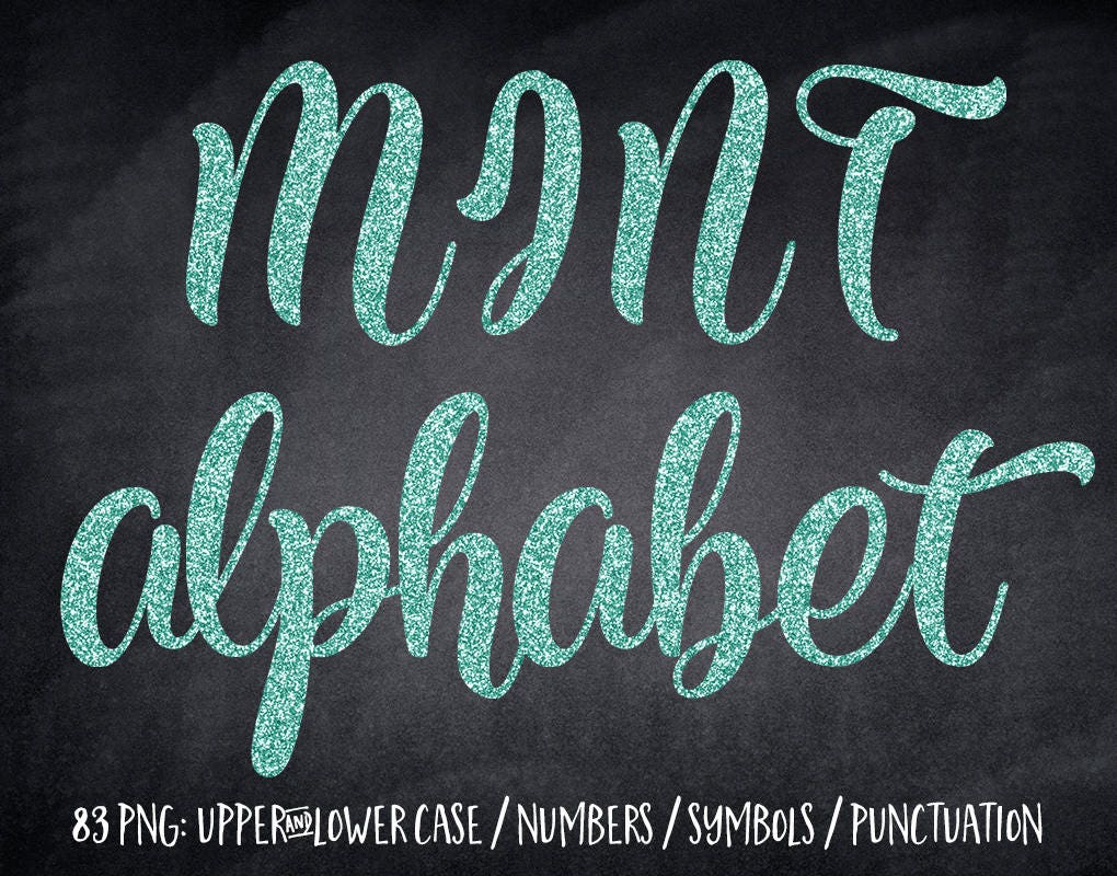 Mint Glitter Alphabet Clipart Mint Green Font Mint Letters - Etsy