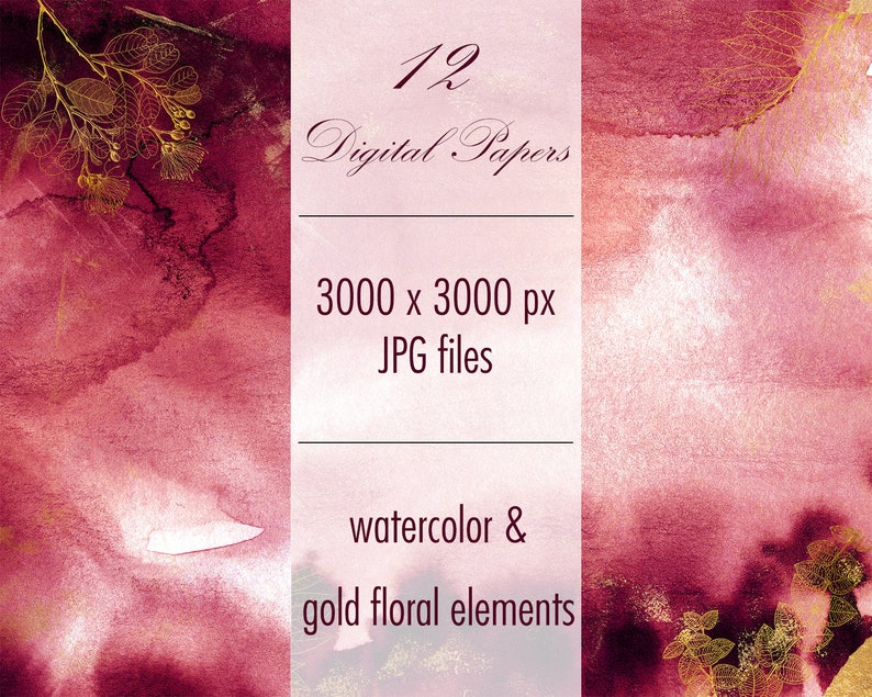 Floral Burgundy Watercolor Digital Paper Clipart Papers With - Etsy