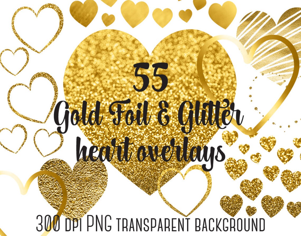 Gold Foil Hearts Clipart, Gold Glitter Heart, Gold Heart Clipart, Heart ...