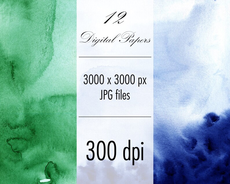 Blue and Green Watercolor Digital Paper Clipart, Paint Texture ...