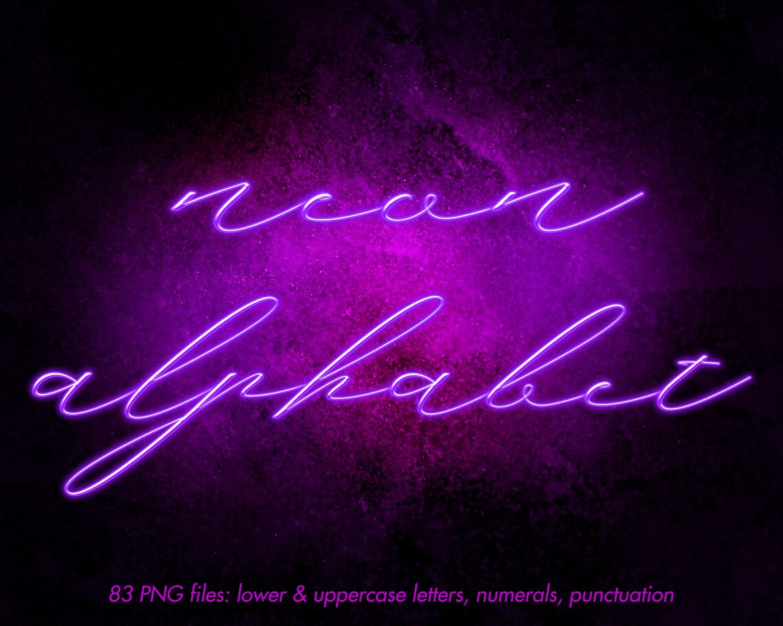 UV Neon Alphabet, Ultraviolet Neon Letters Clipart, Neon Numerals, Neon ...