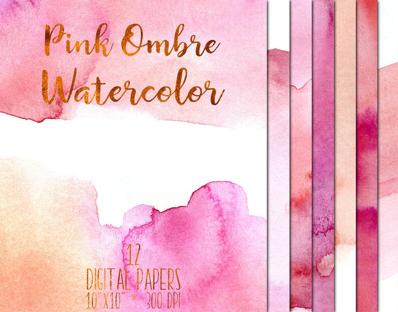 Pink ombre watercolor paper Watercolor digital paper clipart | Etsy