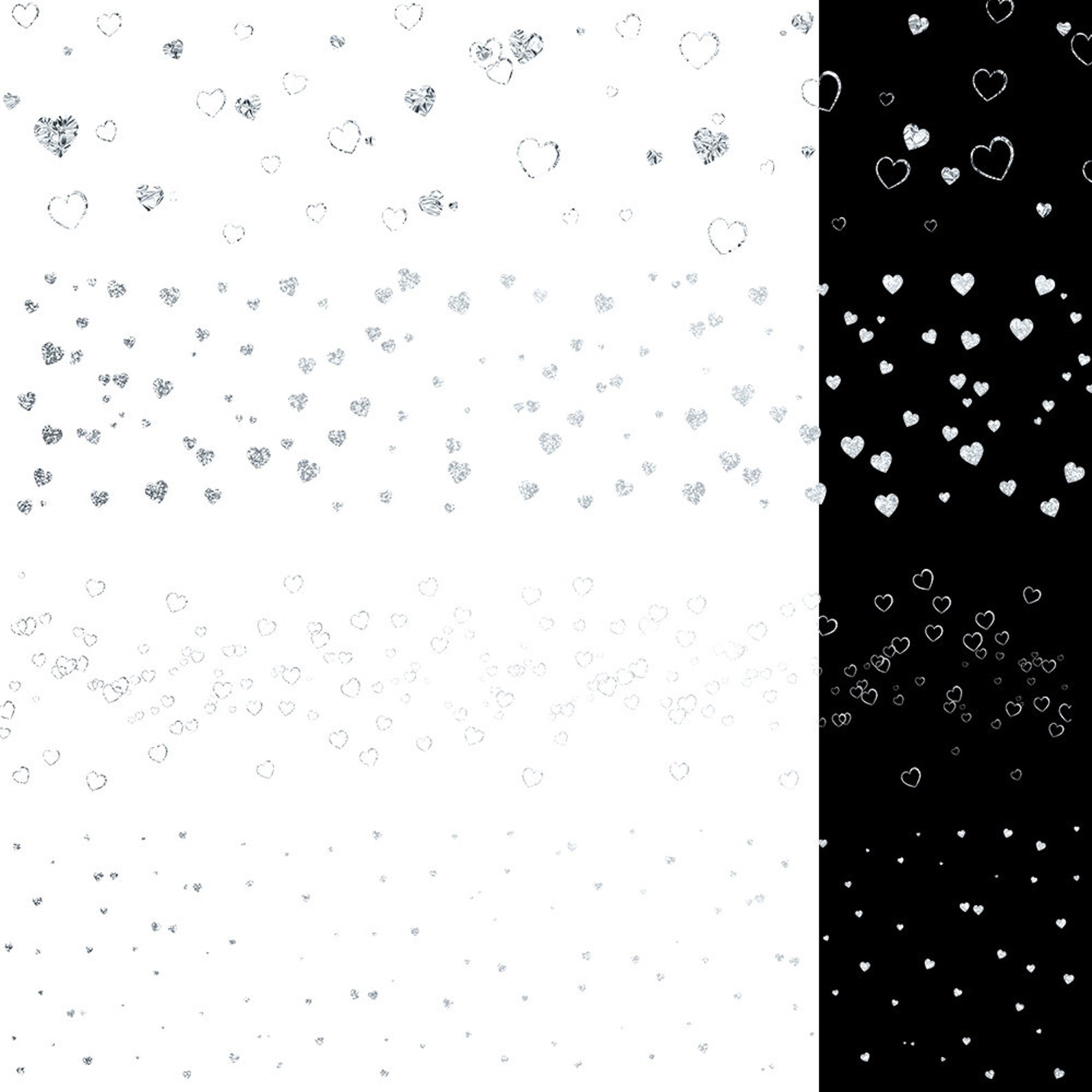 Silver Confetti Borders Clipart, Silver Stars, Silver Hearts, Silver ...