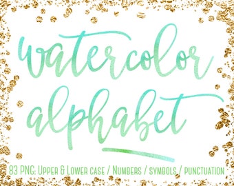 Watercolor Alphabet Clipart 104 Pc Mint Teal Aqua Blue Turquoise. Hand ...