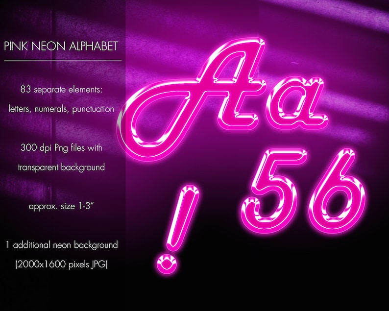 Pink Neon Alphabet, Pink Neon Letters Clipart, Neon Numerals, Neon ...