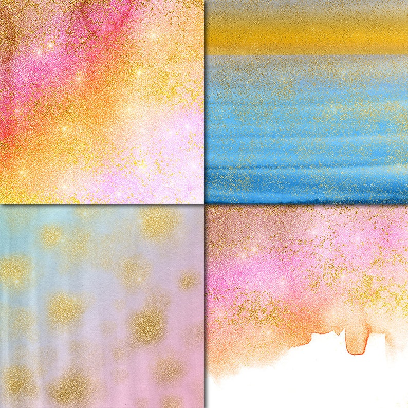Candy Watercolor Digital Paper Clip Art, Gold Glitter Papers, Gold ...