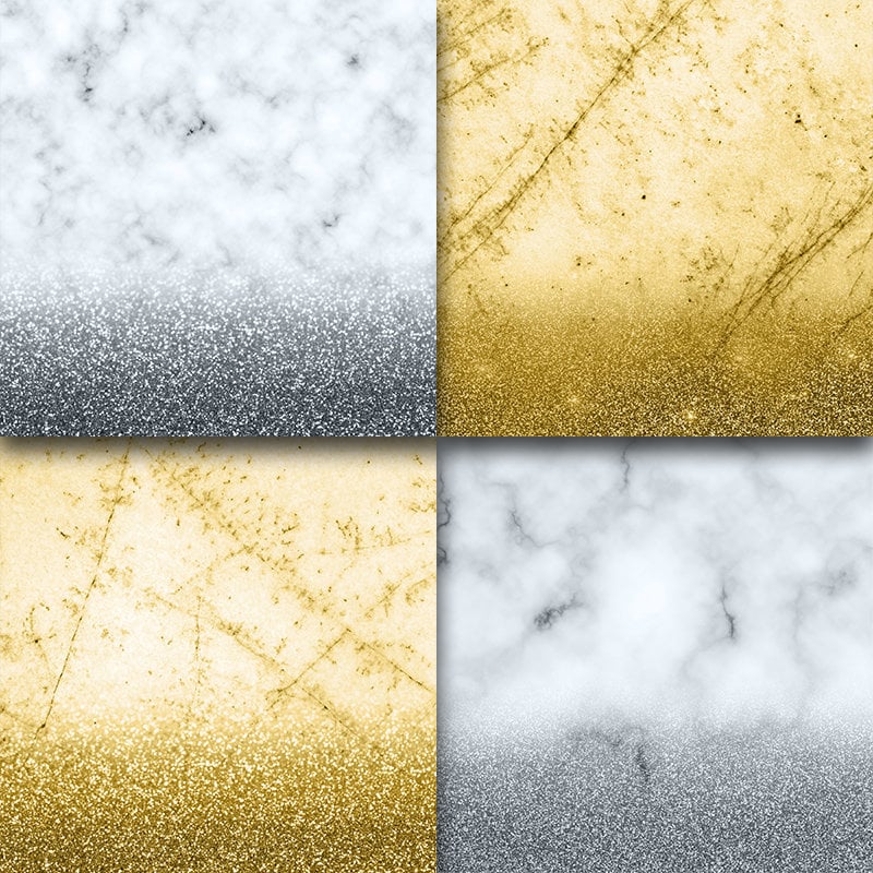 Marble Glitter Digital Paper Clipart, Gold Silver Ombre Paper, Marble ...