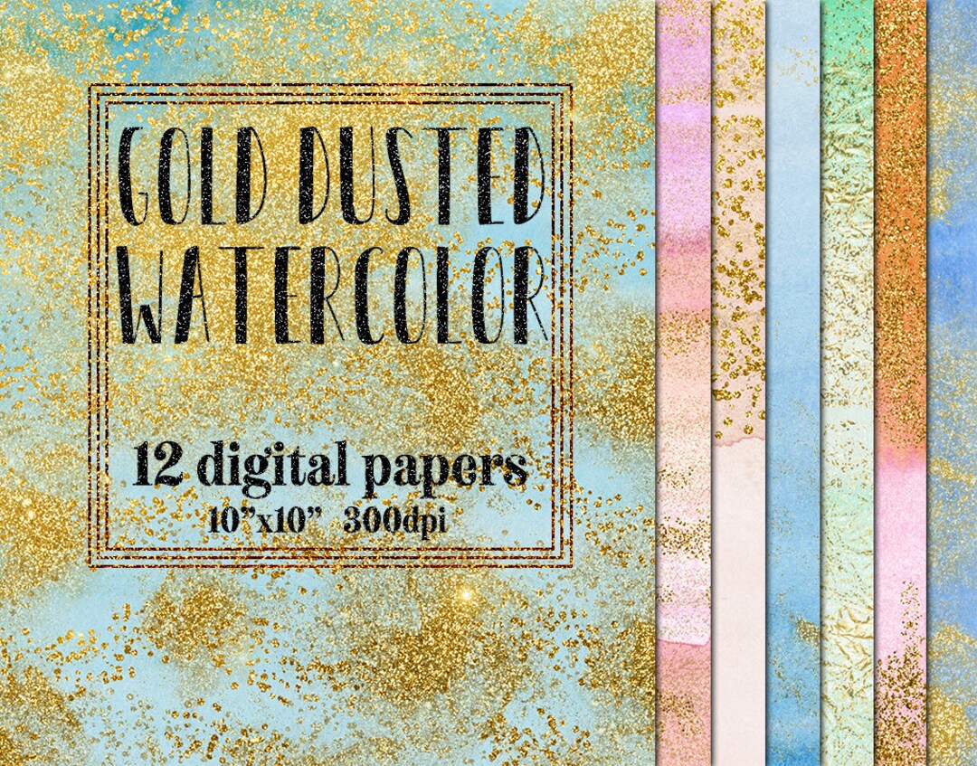 Gold Dusted Watercolor Paper, Gold Watercolor Digital Paper Clipart ...