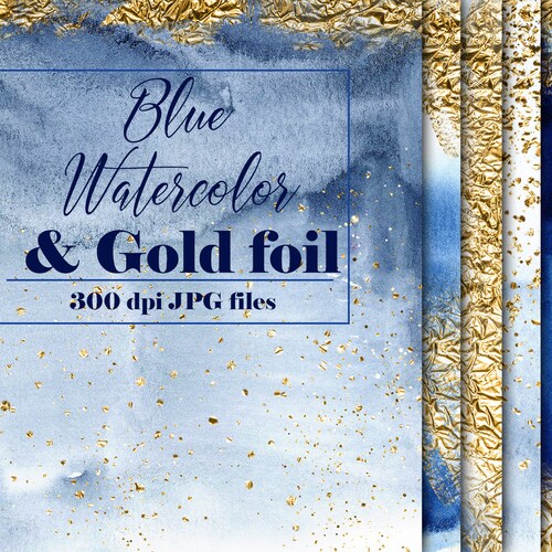 Navy Blue Digital Papers With Gold Foil Watercolor Digital - Etsy