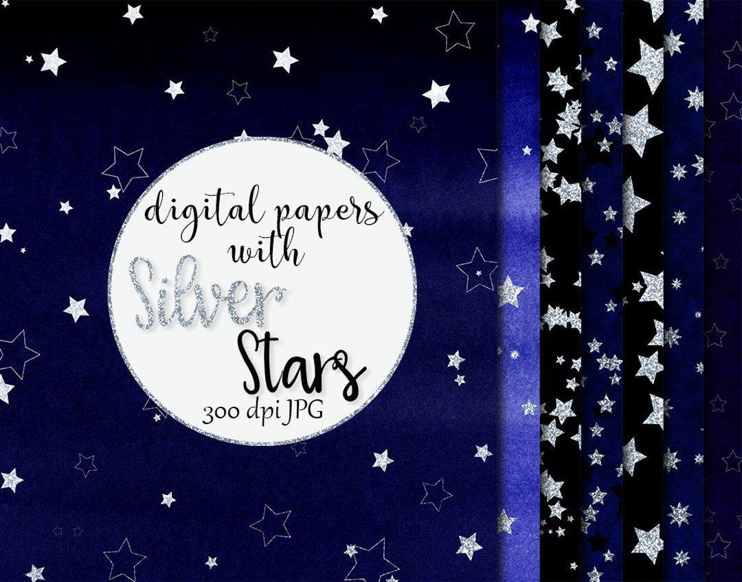Silver Star Papers, Silver Digital Paper Clipart, Star Backgrounds ...