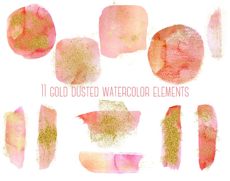 Gold Dusted Brush Strokes Clipart, Blush Watercolor Brush Strokes Clip ...