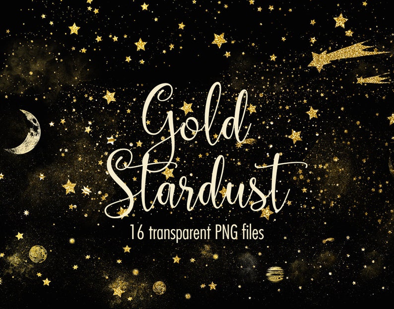 Gold Stardust, Gold Dust Clipart, Cosmic Overlays, Gold Stars, Gold ...