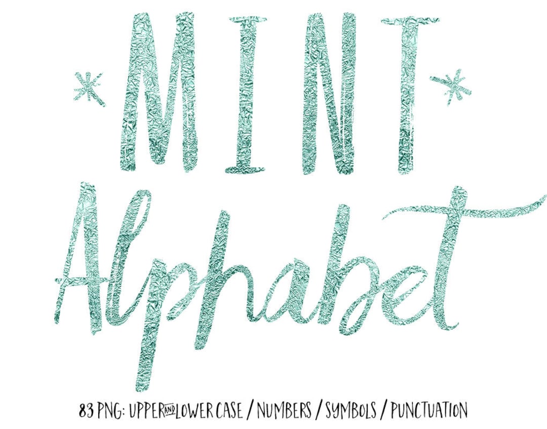 Mint Foil Alphabet Clipart, Mint Green Clipart, Mint Alphabet, Mint ...