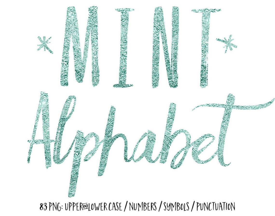 Mint Foil Alphabet Clipart Mint Green Clipart Mint Alphabet | Etsy