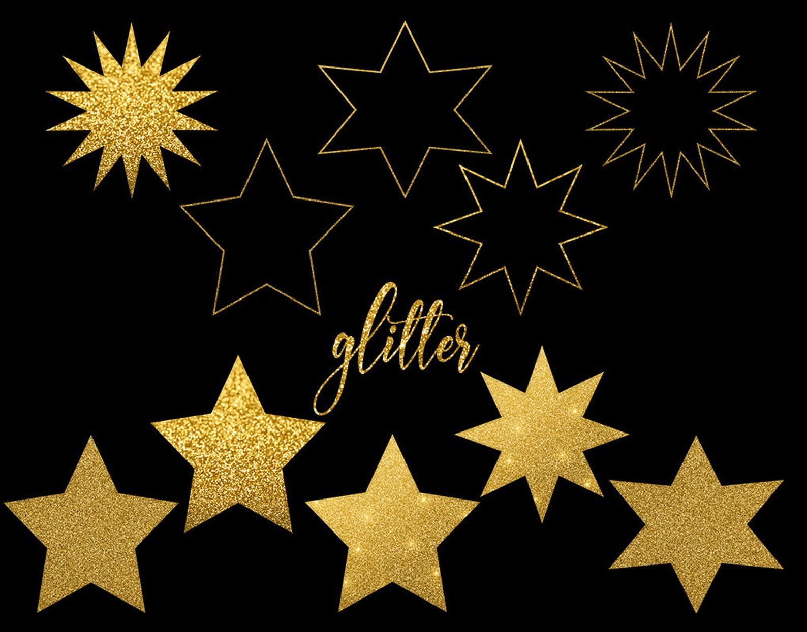 Gold Stars Clipart, Gold Glitter Stars Clip Art, Gold Foil Stars, Star ...