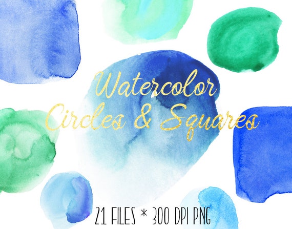 Green Watercolor circles Blue watercolor squares Watercolor | Etsy