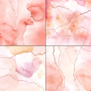 Blush Watercolor Digital Papers With Gold Veins, Gold Watercolor Paper ...