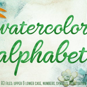 Watercolor Font Clipart, Green Watercolor Alphabet Clip Art, Watercolor ...