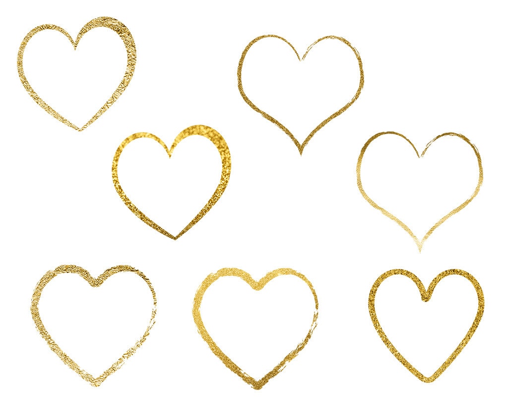 Gold Foil Hearts Clipart, Gold Glitter Heart, Gold Heart Clipart, Heart ...