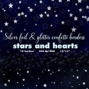 Silver Confetti Borders Clipart, Silver Stars, Silver Hearts, Silver ...