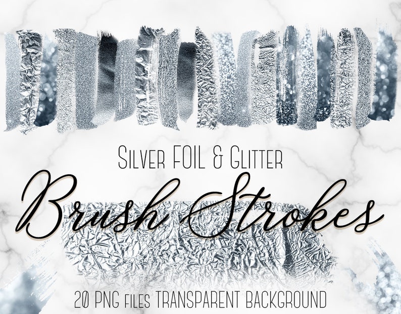 Silver Brush Strokes Clipart, Silver Glitter Brush Strokes, Silver Foil ...