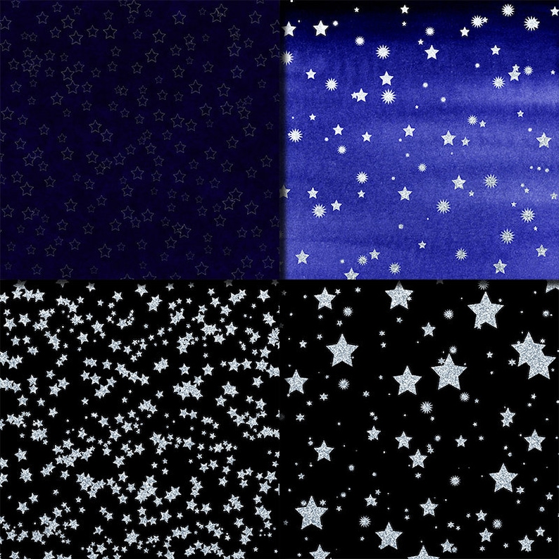 Silver Star Papers, Silver Digital Paper Clipart, Star Backgrounds ...