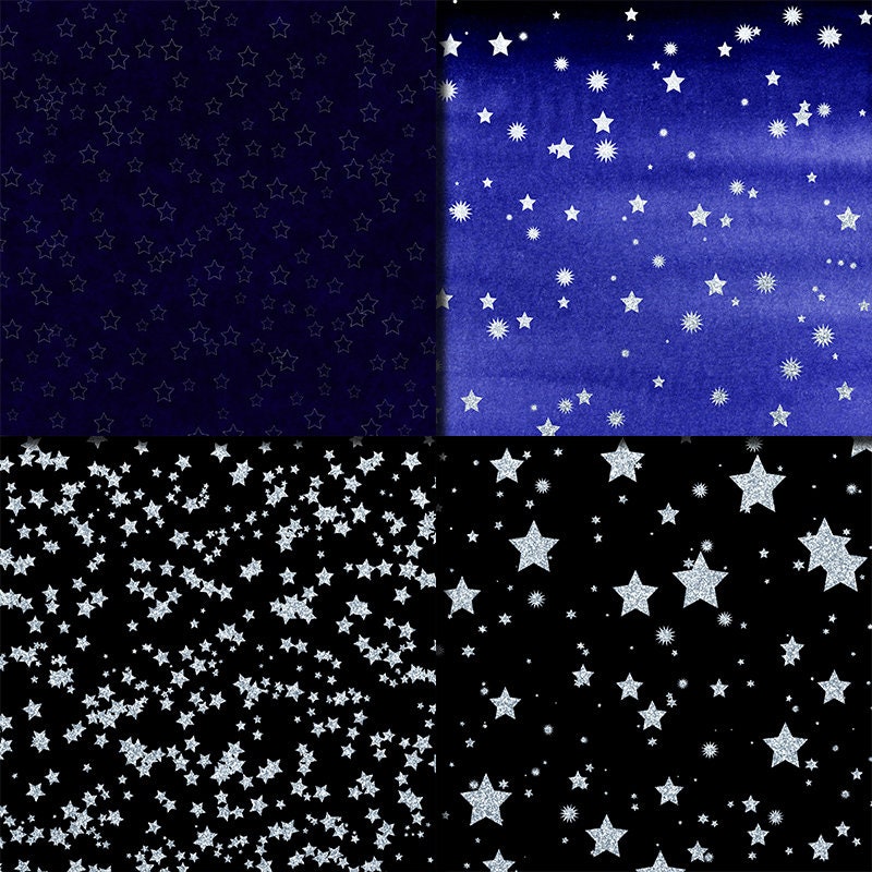 Silver Star Papers, Silver Digital Paper Clipart, Star Backgrounds ...