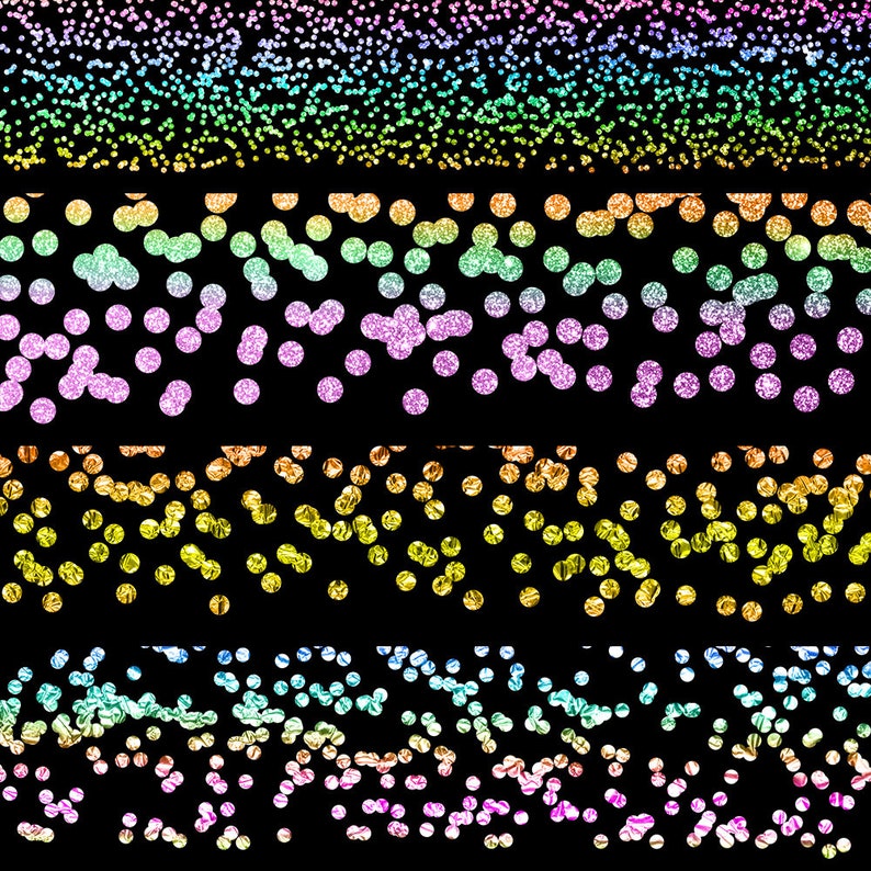 Rainbow Confetti Borders Clipart, Rainbow Border Overlays, Rainbow ...