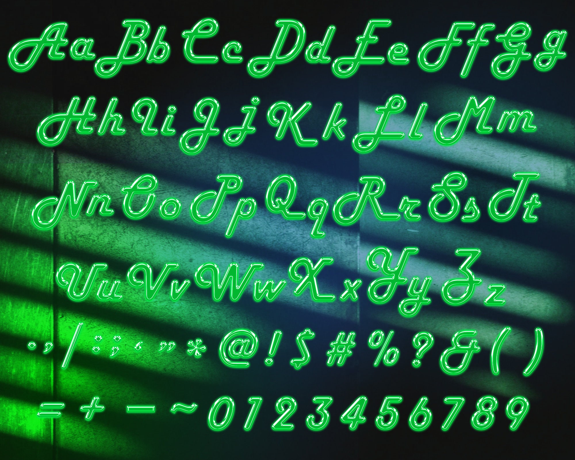 Green Neon Alphabet, Green Neon Letters Clipart, Neon Numerals, Neon ...