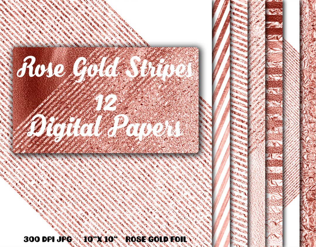 Rose Gold Stripes Digital Paper Clipart, Rose Gold Foil Digital Paper ...