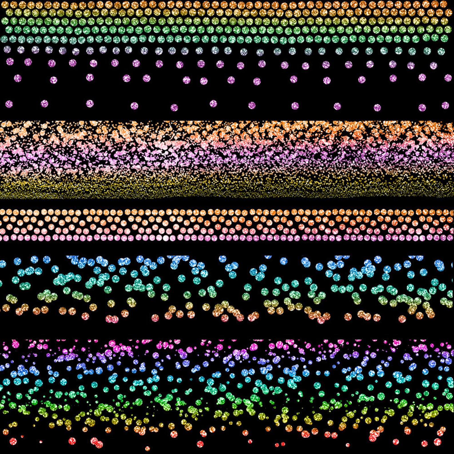 Rainbow Confetti Borders Clipart Rainbow Border Overlays | Etsy