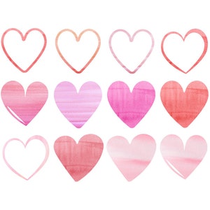 Pink Watercolor Hearts Clipart, Red Watercolor Heart Clipart, Heart ...