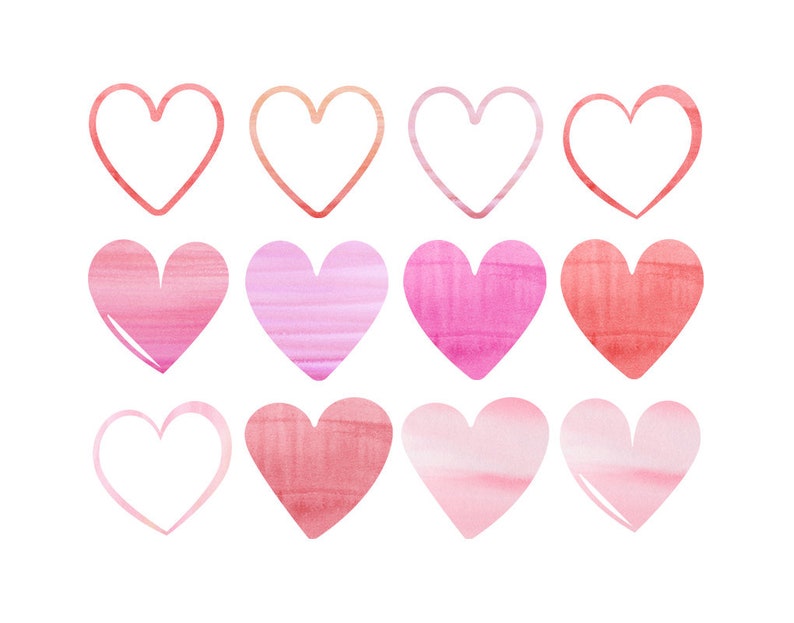 Pink Watercolor Hearts Clipart, Red Watercolor Heart Clipart, Heart ...