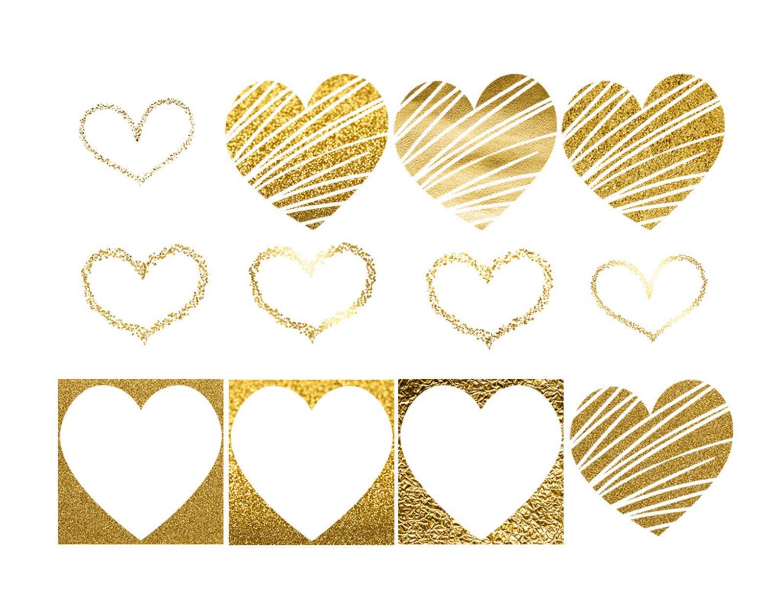 Gold Foil Hearts Clipart, Gold Glitter Heart, Gold Heart Clipart, Heart ...