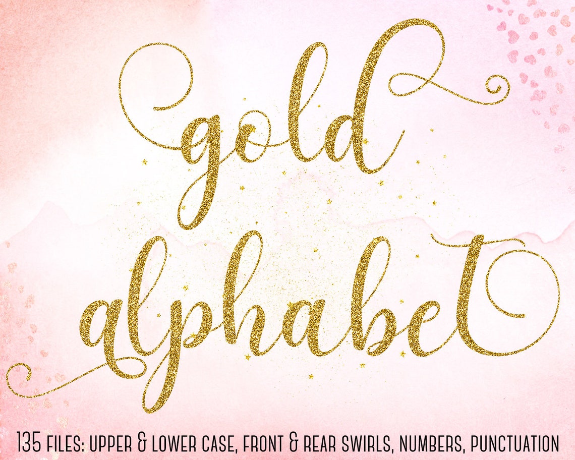 Gold Glitter Letters Clipart, Gold Font, Gold Alphabet With Swirls ...