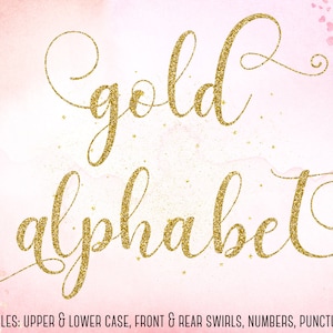 Gold Glitter Letters Clipart, Gold Font, Gold Alphabet With Swirls ...