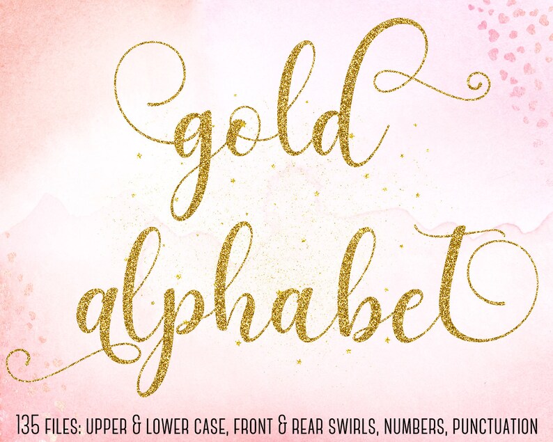 Gold Glitter Letters Clipart, Gold Font, Gold Alphabet With Swirls ...