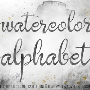 Black Watercolor Letters Clipart, Watercolor Font, Black Alphabet With ...
