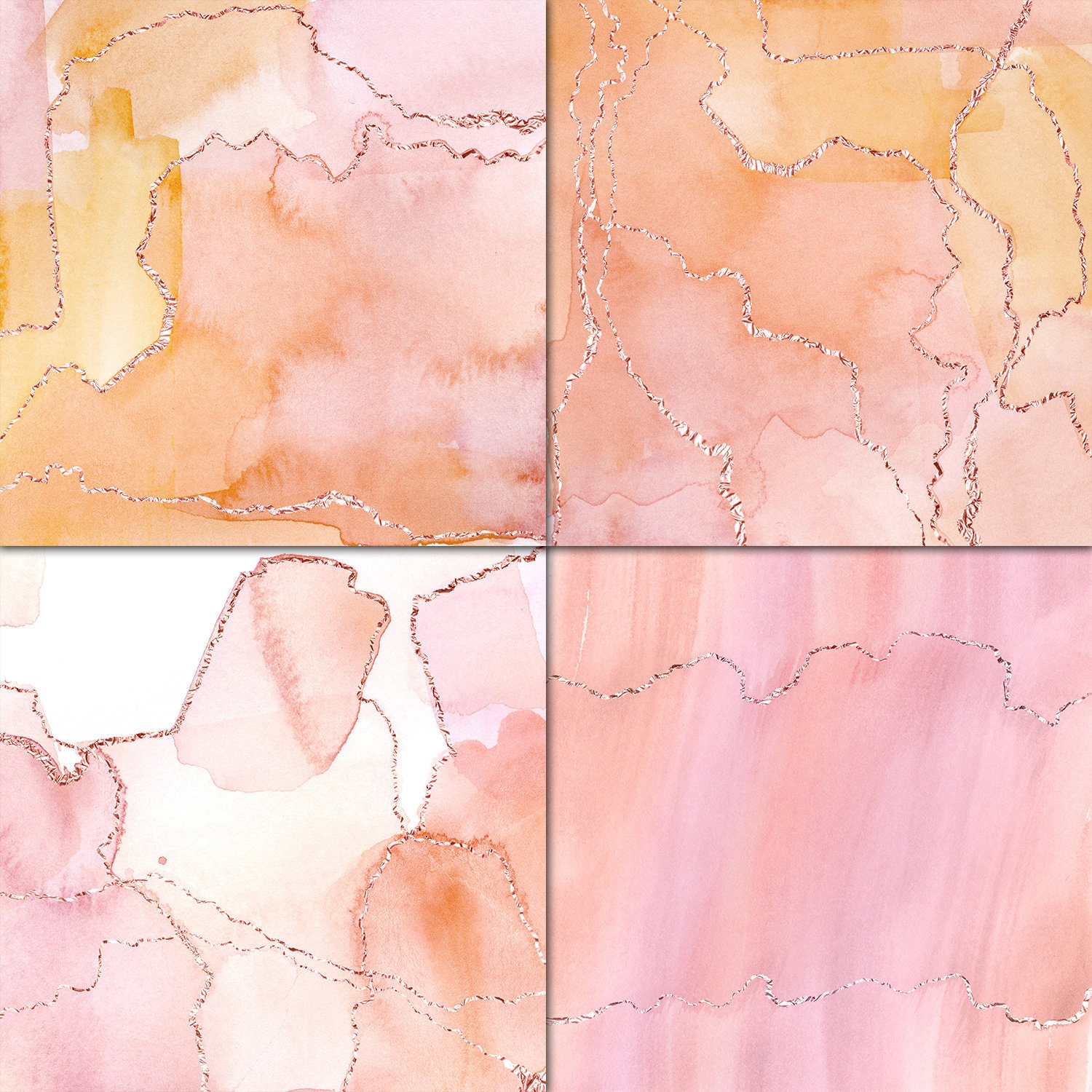 Blush Watercolor Digital Papers With Gold Veins Gold - Etsy
