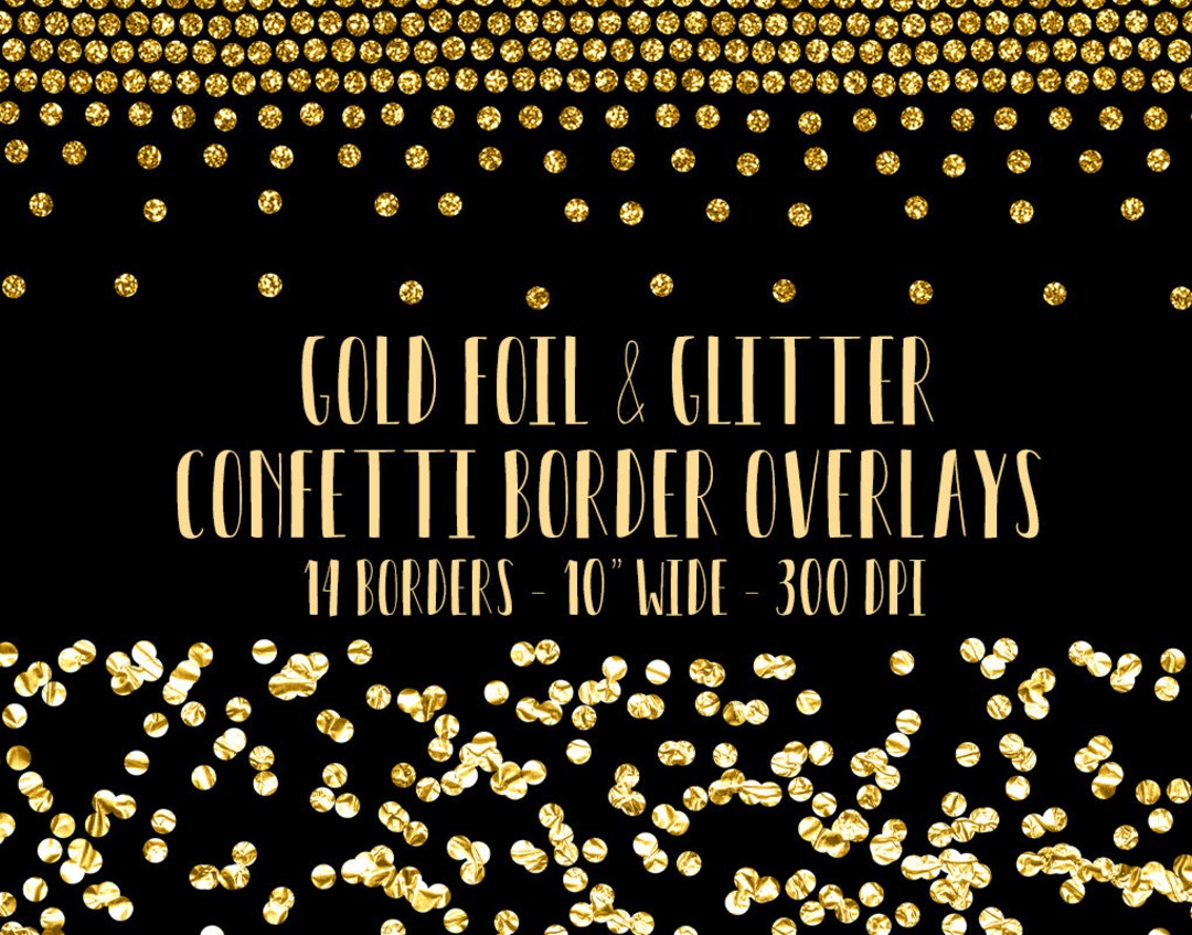 Gold Confetti Borders Clipart, Gold Border Overlays Clipart, Gold ...