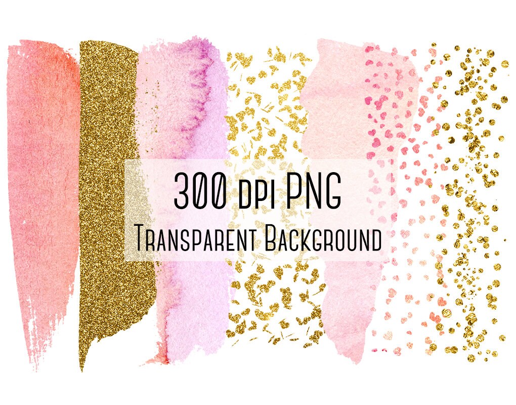 Pink Brush Strokes Clipart, Heart Confetti, Gold Brush Strokes ...